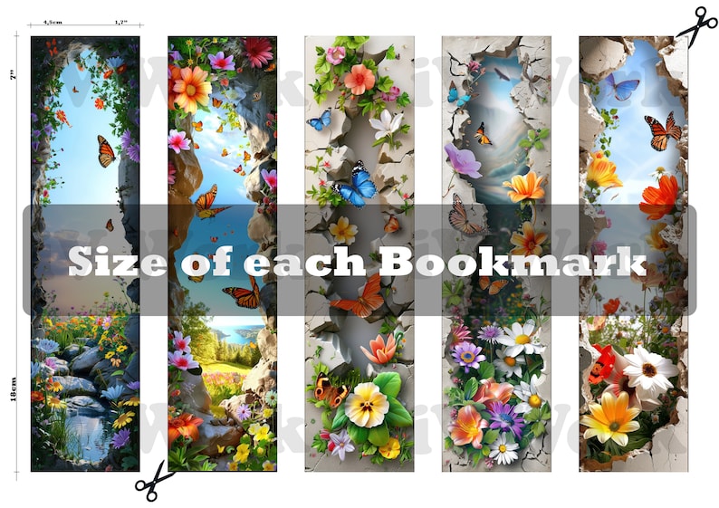 3D Bookmark Cracked Hole Spring Flowers & Butterflies Bookmarks ...