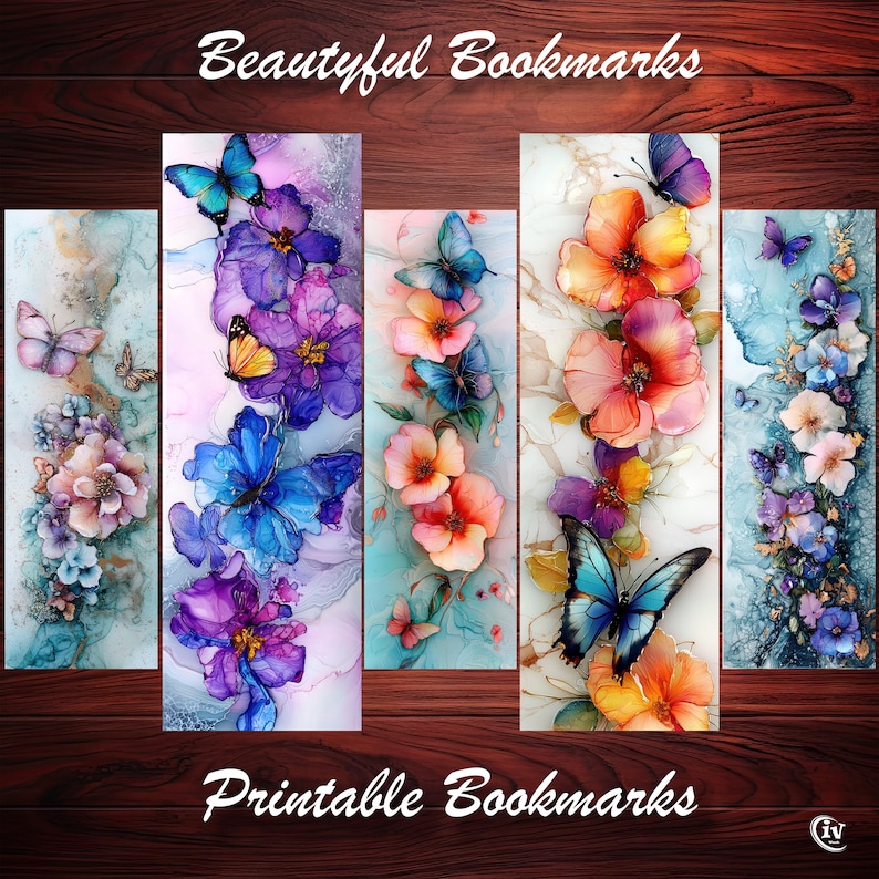Alcohol Ink Floral Bookmarks Beautiful Printable Decorativ Set for Book ...