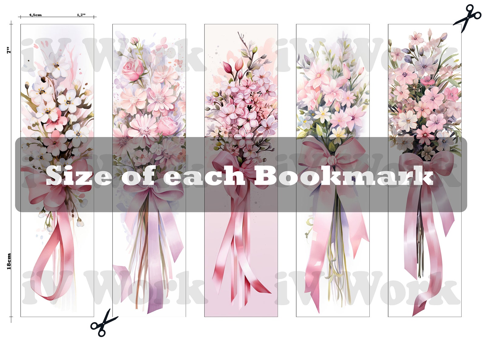Pink Bow Ribbon Bookmark Digital Pink Flower Bookmark for Book Lover ...