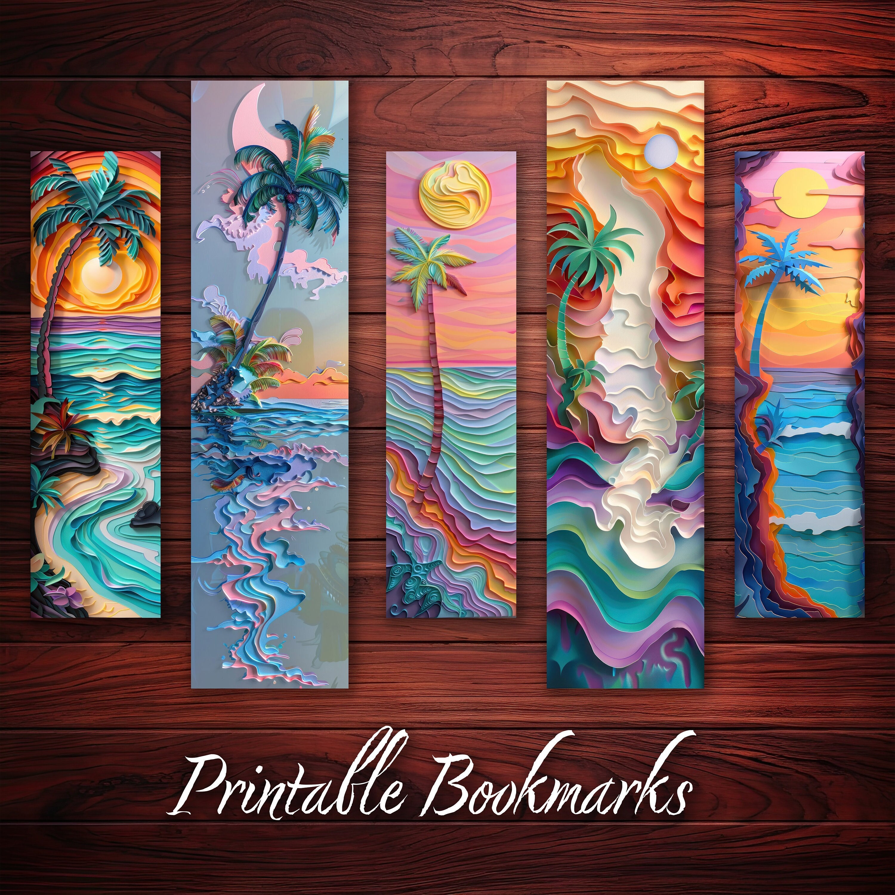 Summer Bookmark Seascape Palm Tree Set of 10 Instant Digital Download ...