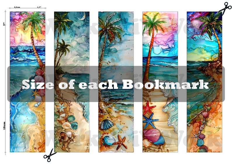 Summer Beach Printable Bookmark Set of 10 Palm and Sea Shells Bookmark ...