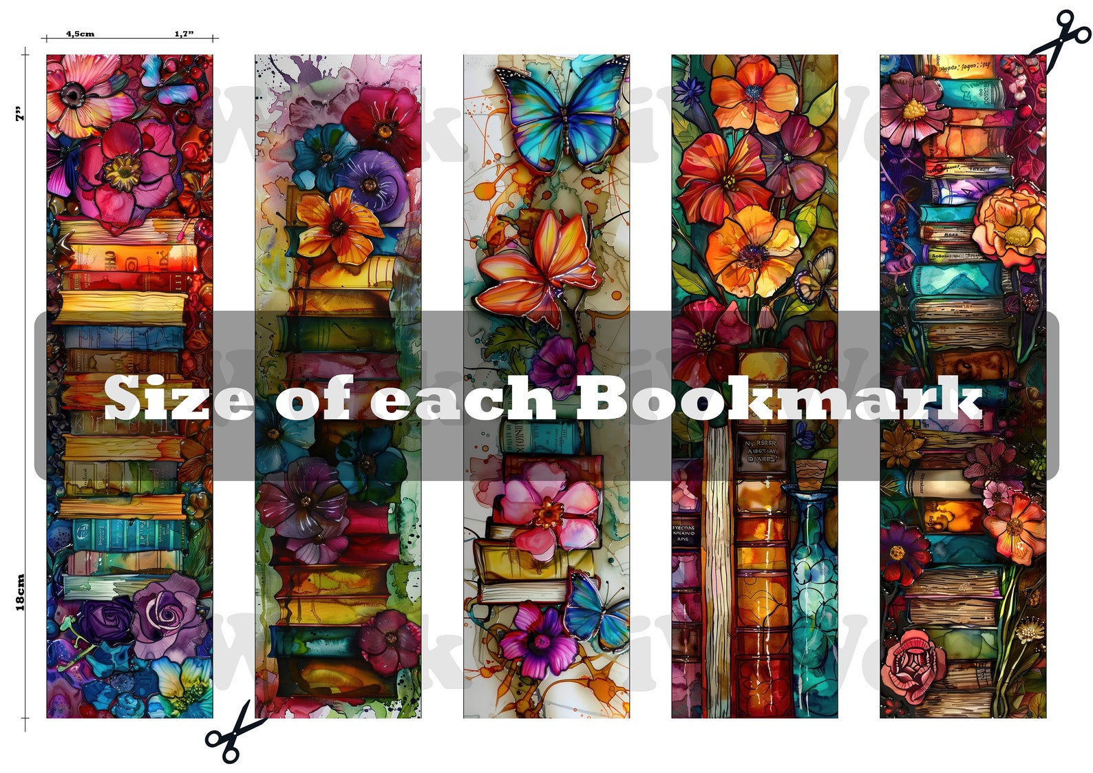 Books and Colorful Flowers Bookmarks Alcohol Ink Art Set of 10 ...