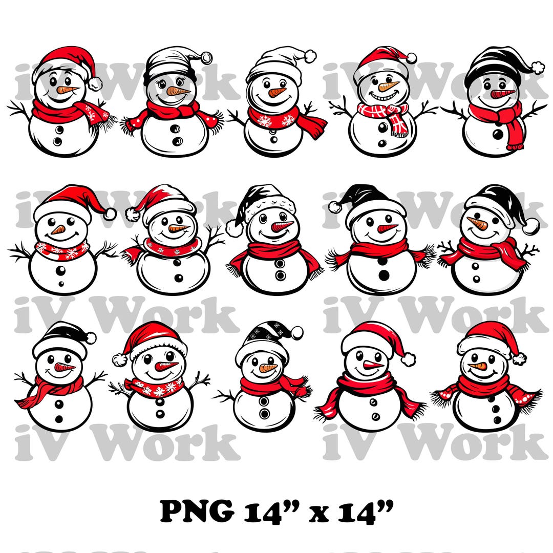 Snowman Clip Art Bundle of 15 Snowmen SVG & PNG Files Cartoon Style ...