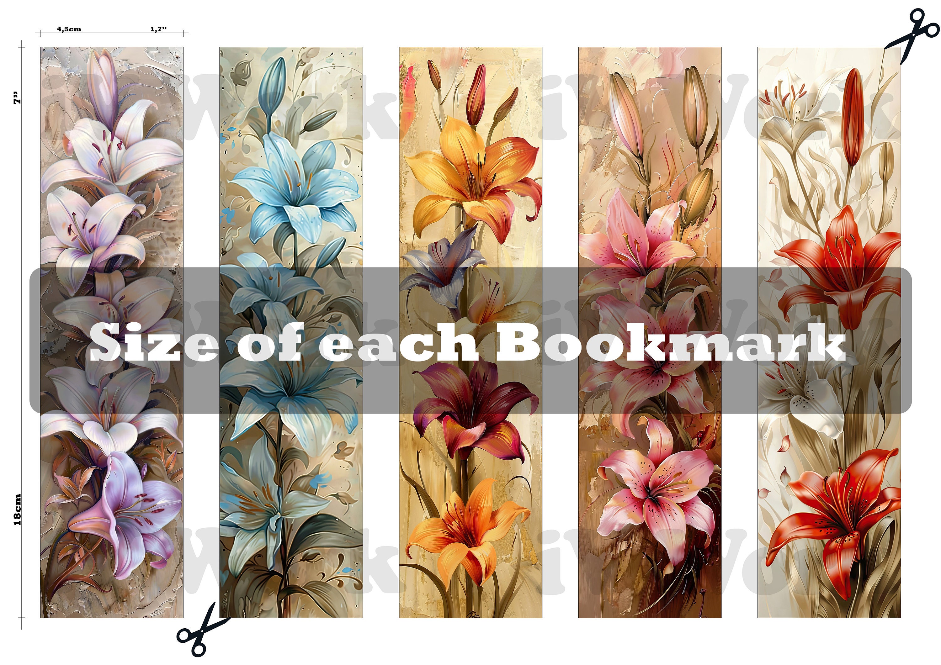 Beautiful Lilies Printable Bookmarks Set of 10 Book Lover Gift DIY Book ...