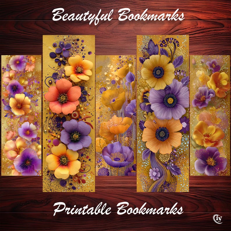 Printable Fantasy Floral Bookmark Set Decorative Reading Accessory Book ...