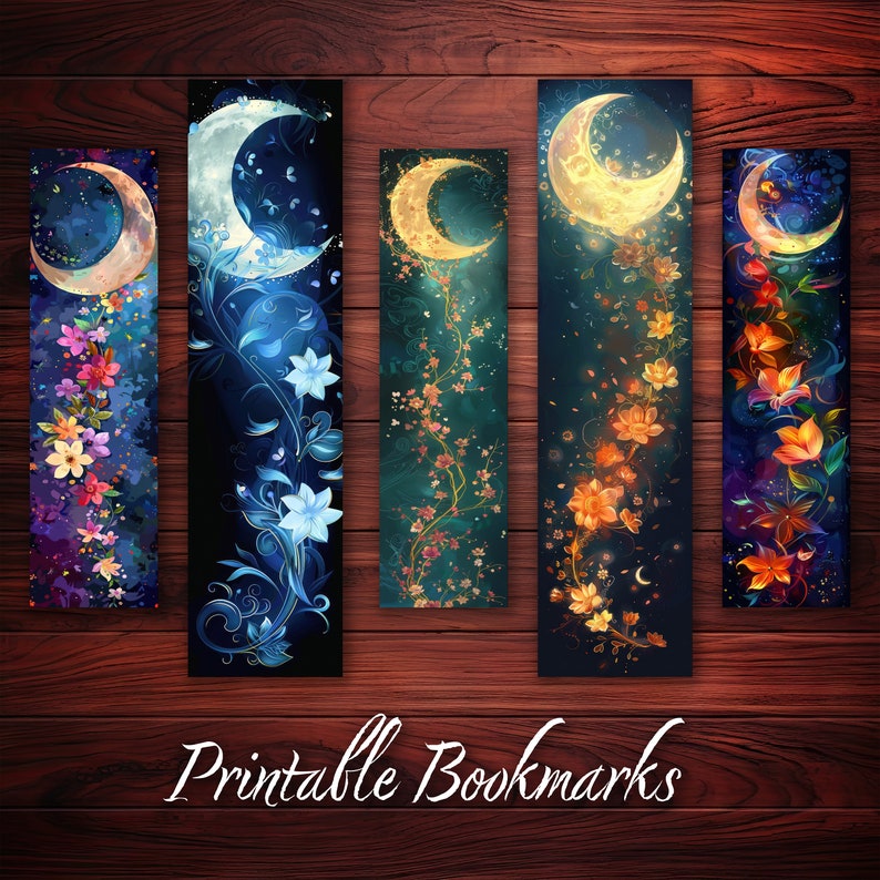 Flower Moon Bookmark Printable Set of 10 for Book Lover or Reader DIY ...