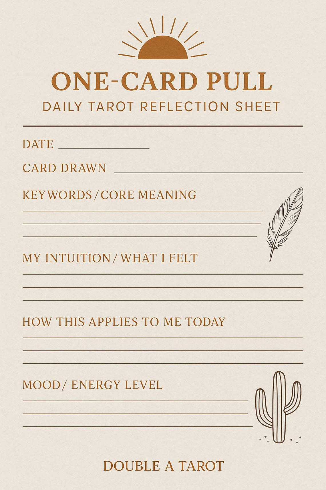 Daily Tarot Pull Reflection Sheet – One Card Reading Journal Page ...