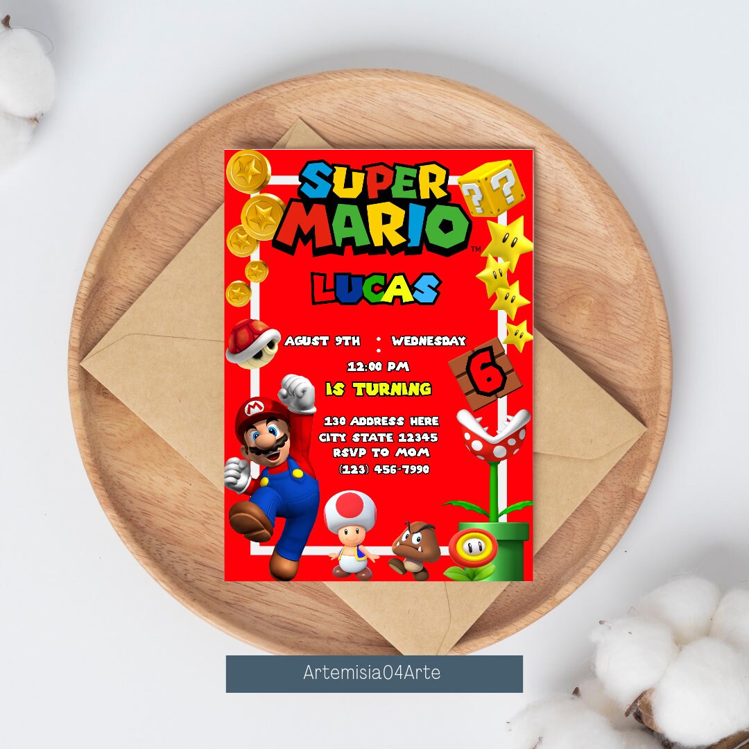 Mario Bros Invitation, Super Mario Birthday Invitation, Super Brothers ...