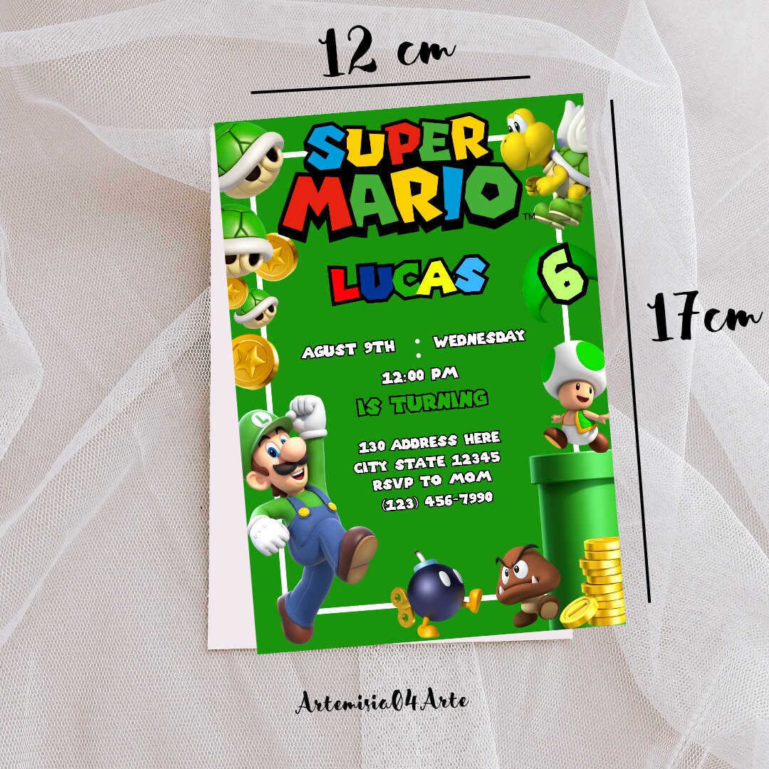Mario Bros Invitation, Super Mario Birthday Invitation, Super Brothers ...