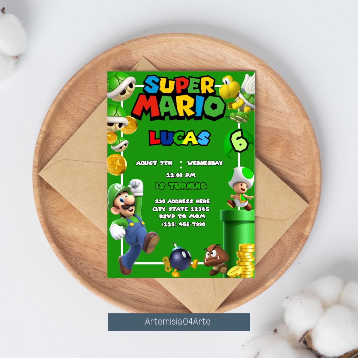 Mario Bros Invitation, Super Mario Birthday Invitation, Super Brothers ...