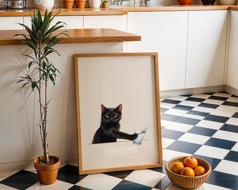 Black Cat Vs Glass Print: Minimalist Wall Art (digital Download) - Etsy