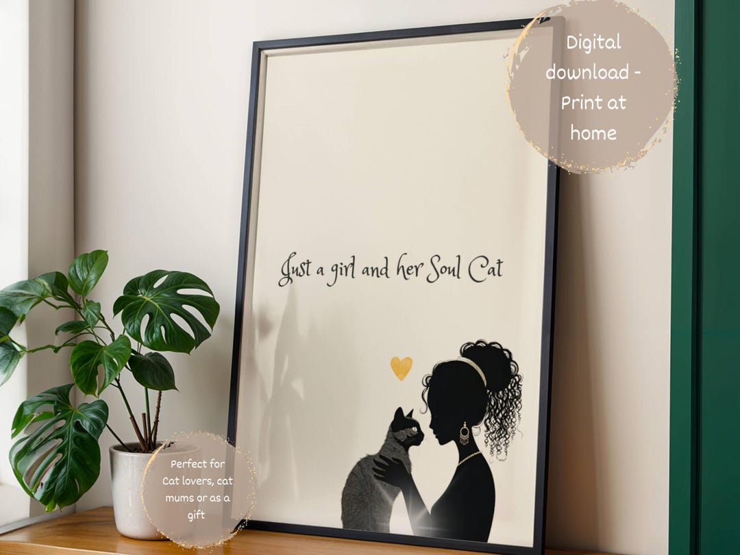 Soul Cat Art Print: Girl and Cat Minimalist Design (digital Download ...