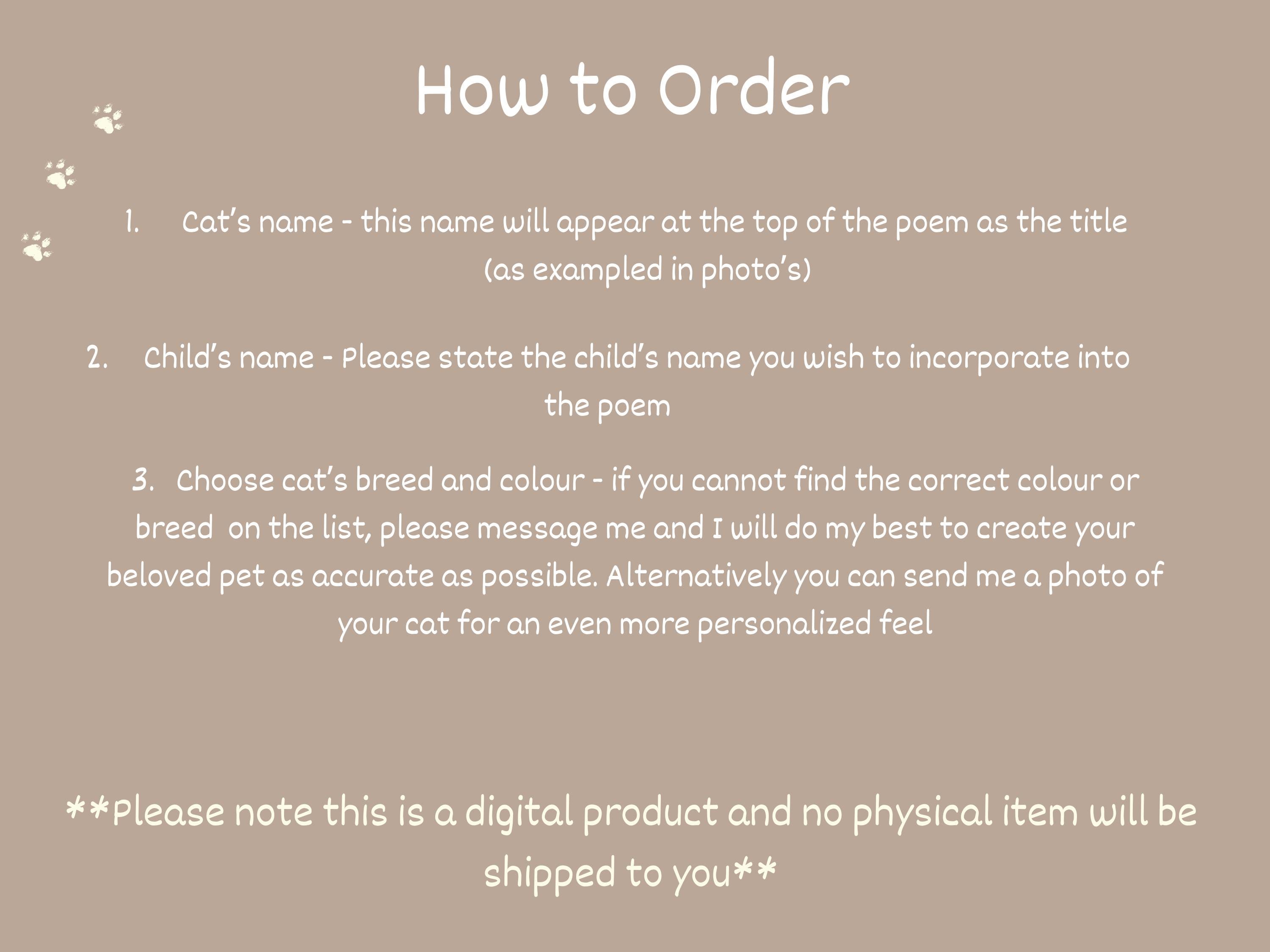 Digital Pet Poem, Childrens Poem , Pet Bereavement, Pet Loss Gift, Cat Funeral, Personalised Pet ...