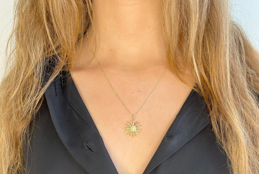 14K Gold Sun Necklace 14K Gold Necklace , 14K Gold Plated Sun Pendant ...