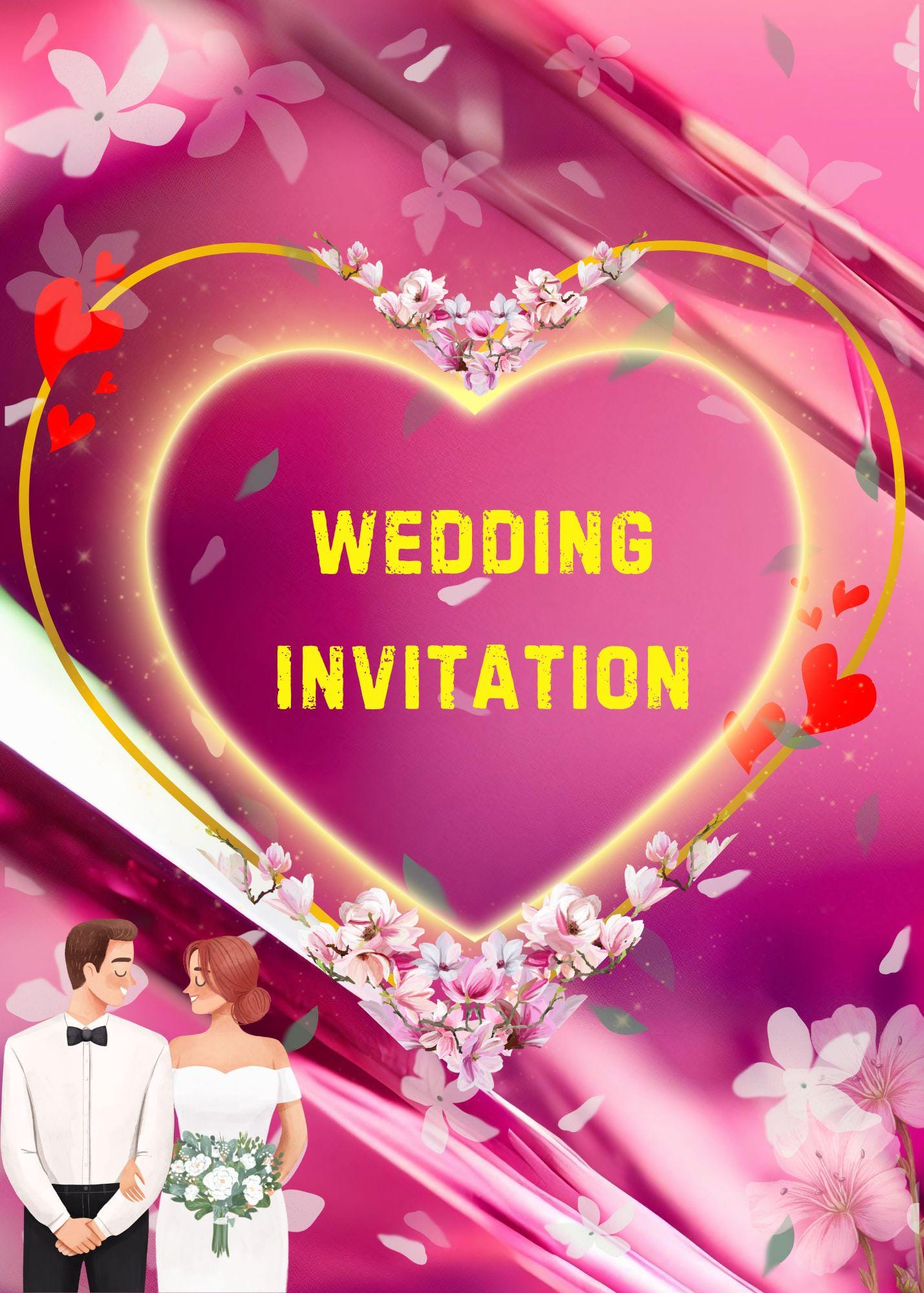 Pink Colour Wedding Card Digital Template Editable by Canva - Etsy