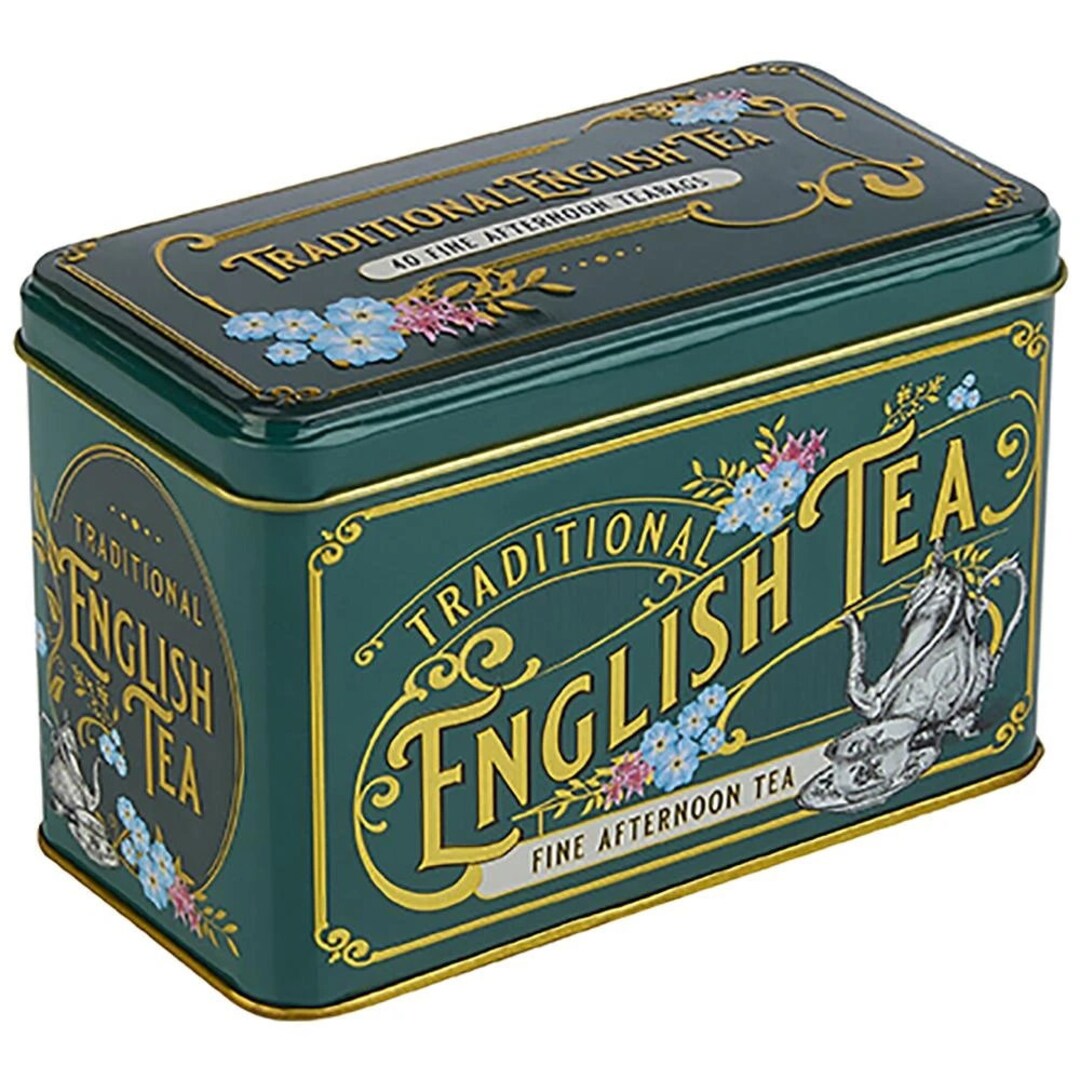 Vintage Victorian Bottle-green Tea Tin With 40 English Afternoon ...