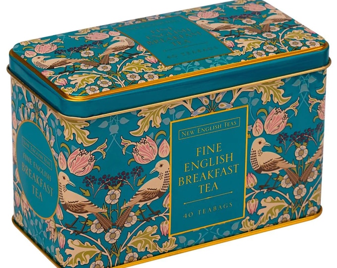 The Song Thrush & Berries Classic Tea Tin in Teal English Breakfast 40 ...