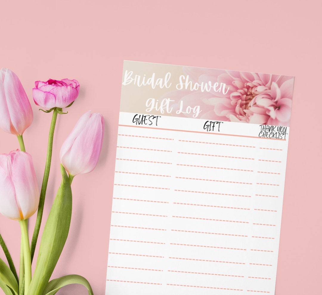 Bridal Shower Gift List (printed), Bridal Shower Gift Log, Gift List ...