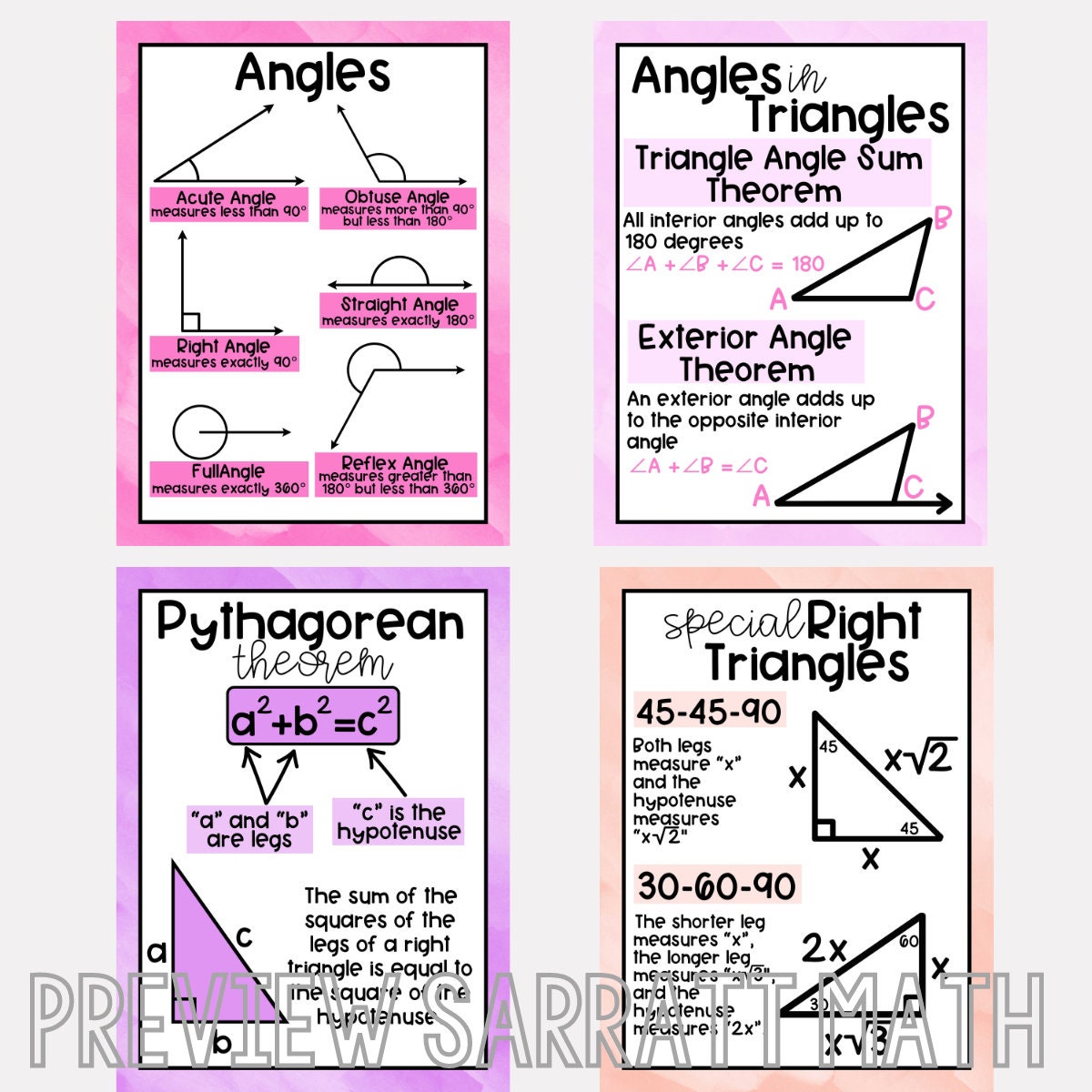 13 Geometry Posters Printable Math Posters Watercolor Geometry Posters ...