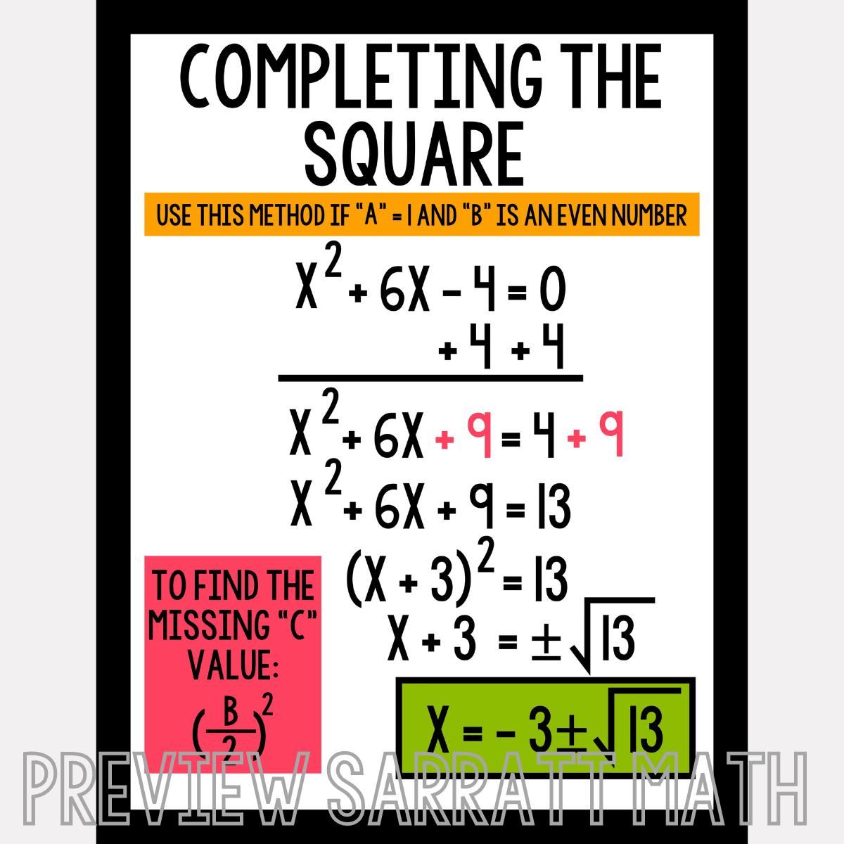 Quadratic Posters Quadratic Formula Algebra Posters High School Math ...