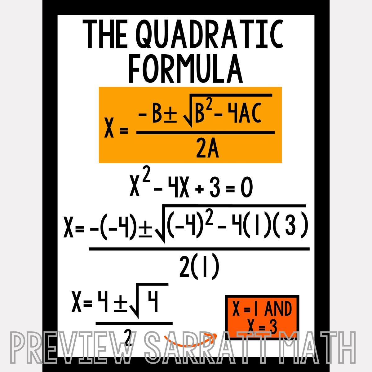 Quadratic Posters Quadratic Formula Algebra Posters High School Math ...