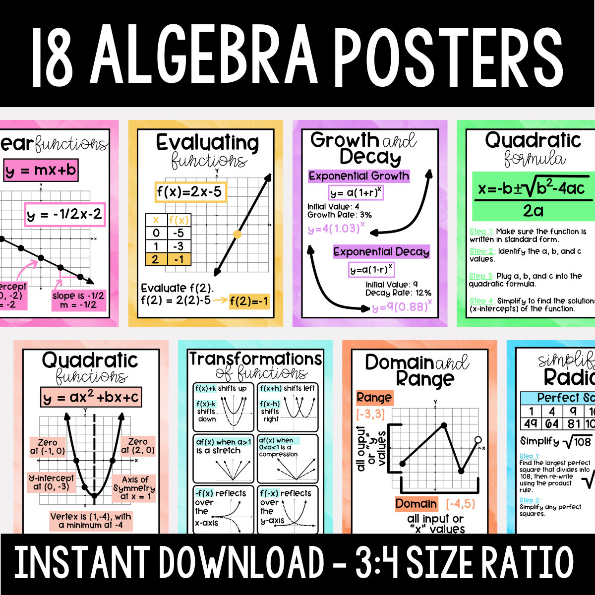 18 Algebra Posters - Printable Math Posters - Math Posters - Etsy