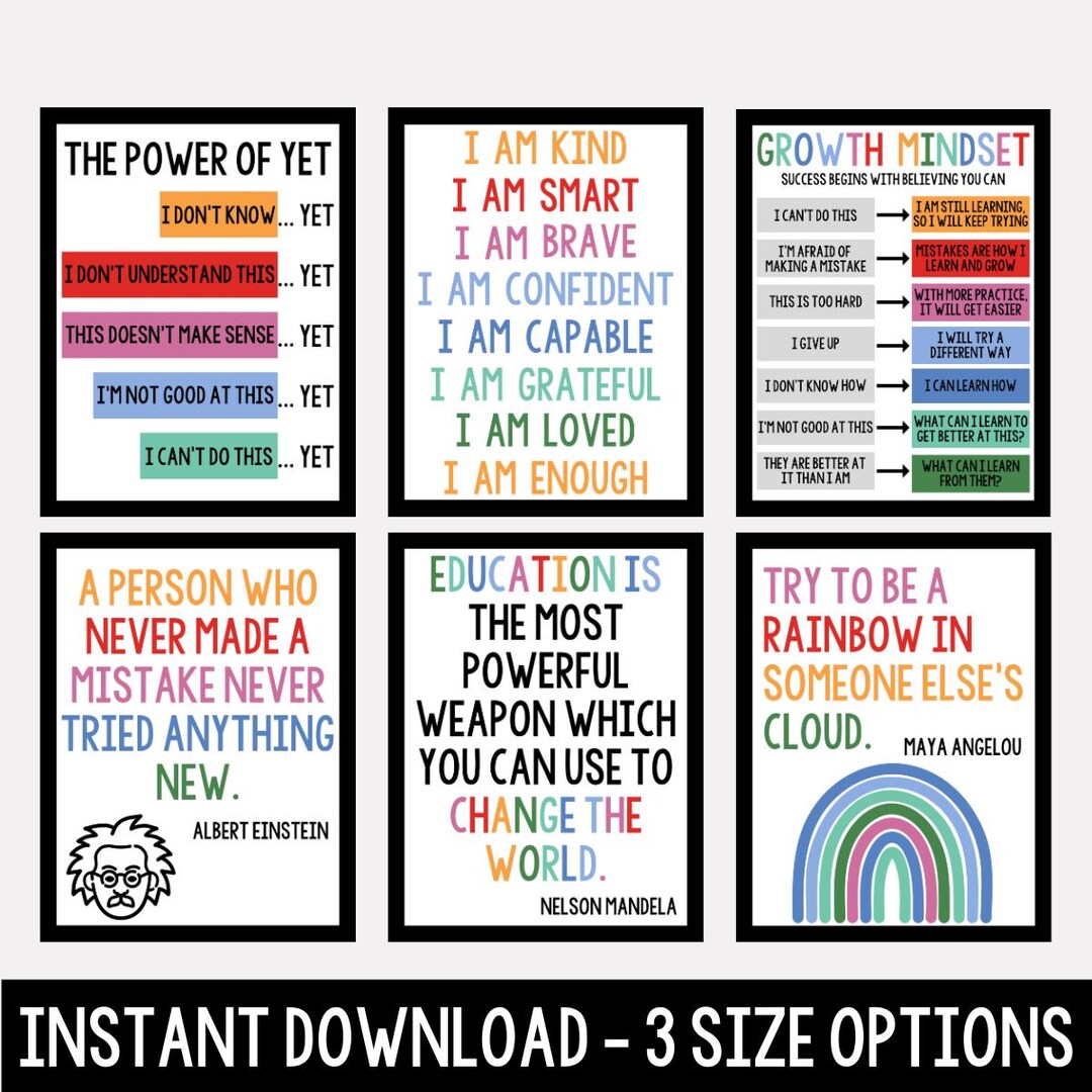 Growth Mindset Posters, Positive Classroom Posters, Inspirational ...