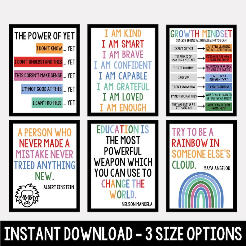 Growth Mindset Posters, Positive Classroom Posters, Inspirational ...