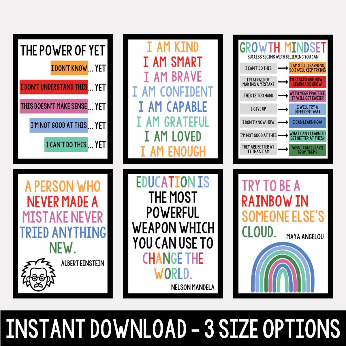 Growth Mindset Posters, Positive Classroom Posters, Inspirational ...