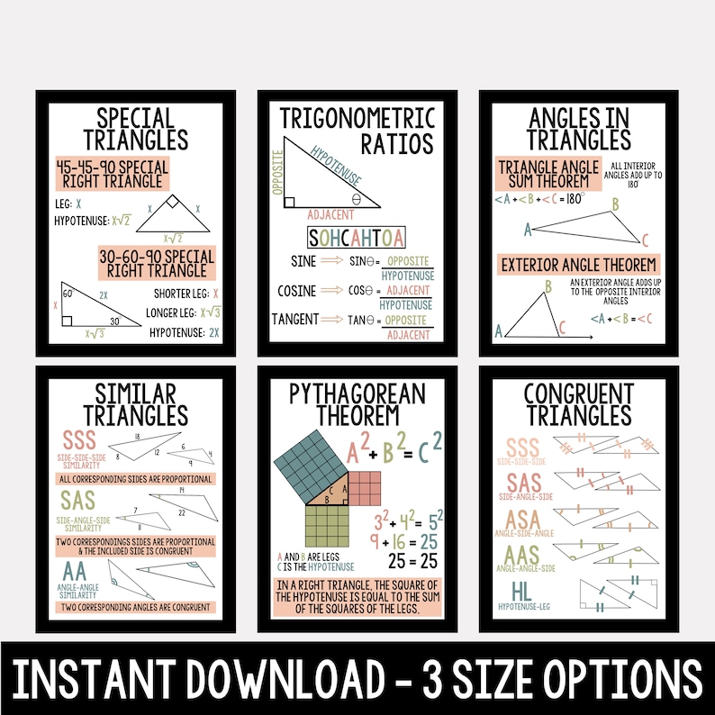Geometry Posters: Triangles, Theorems, Ratios (digital Download) - Etsy