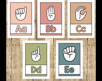 ASL american Sign Language Alphabet Posters BOHO RAINBOW Neutral ...