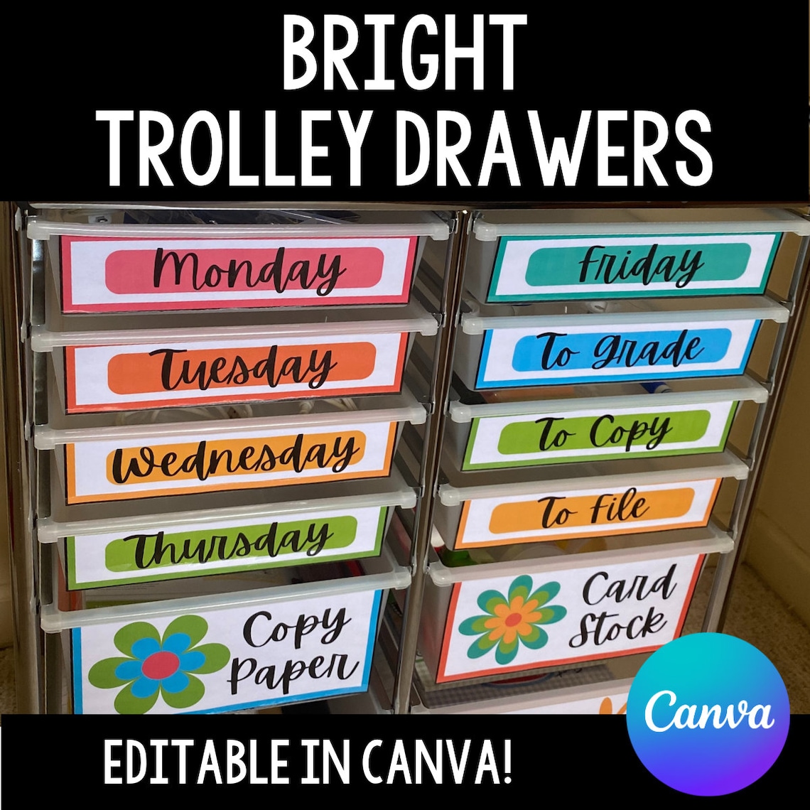 EDITABLE Bright Rolling Cart Labels - Teacher Trolley Labels - Etsy