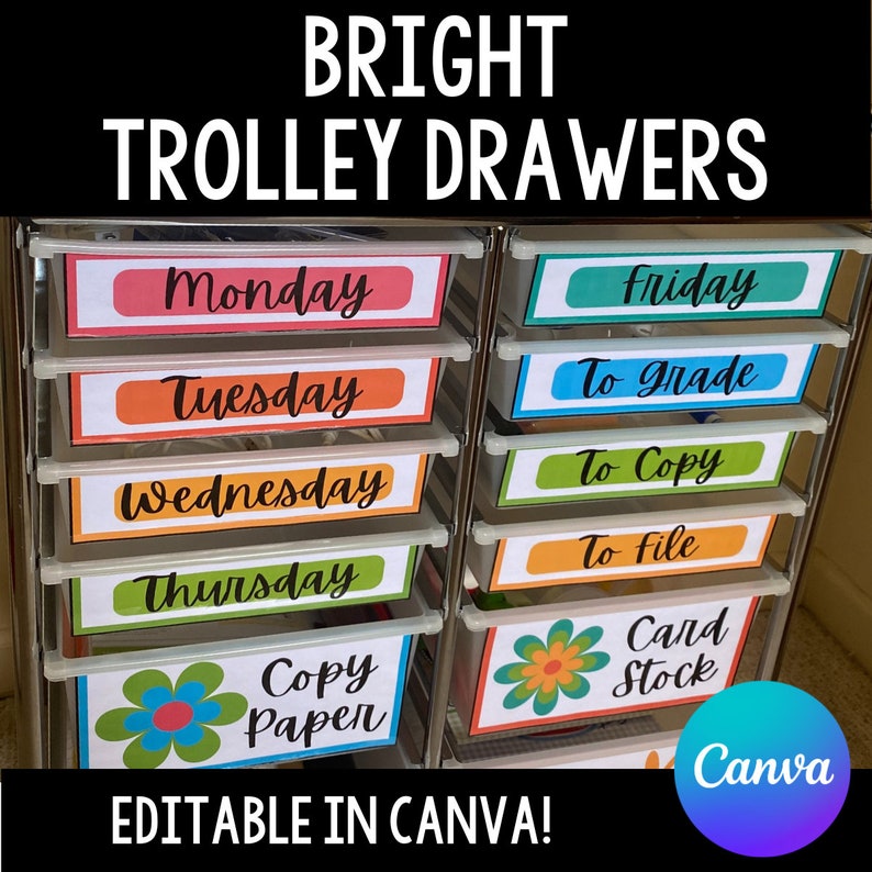 EDITABLE Bright Rolling Cart Labels - Teacher Trolley Labels - Etsy
