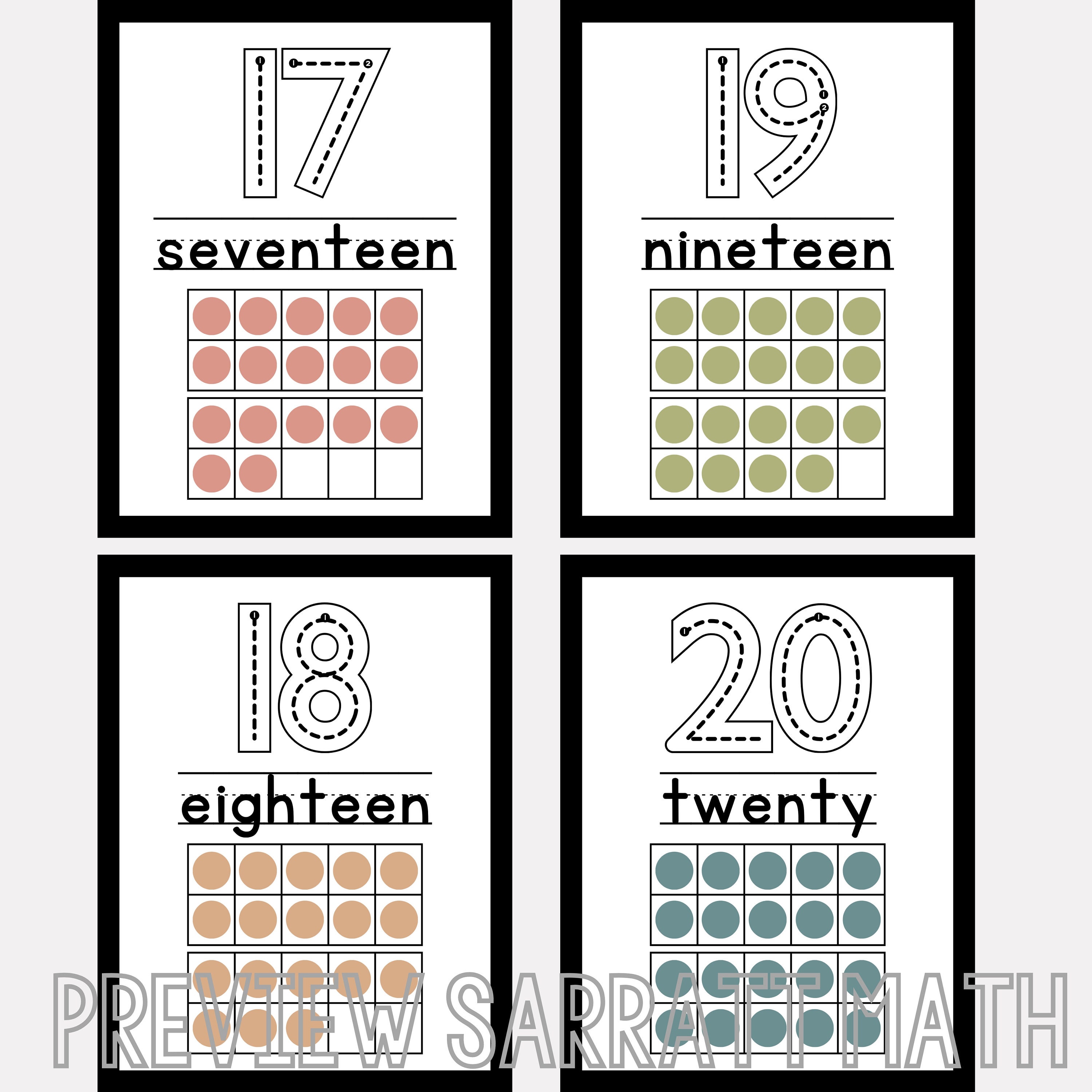 Number Poster With Ten Frames 1 to 20 Math Poster Classroom Poster ...