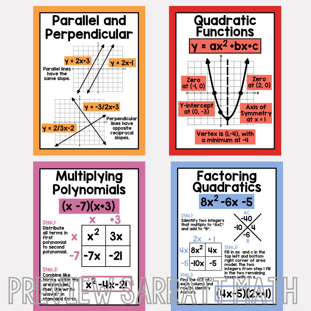 18 Algebra Posters Wildflower Colors Printable Math Posters Math ...