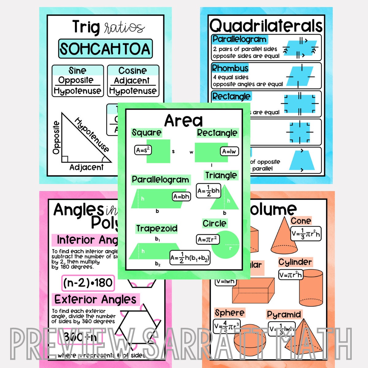 13 Geometry Posters Printable Math Posters Watercolor Geometry Posters ...