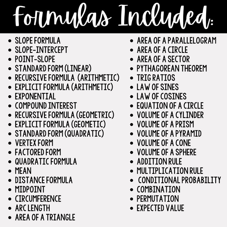 Math Posters Math Classroom Posters Math Formula Poster - Etsy