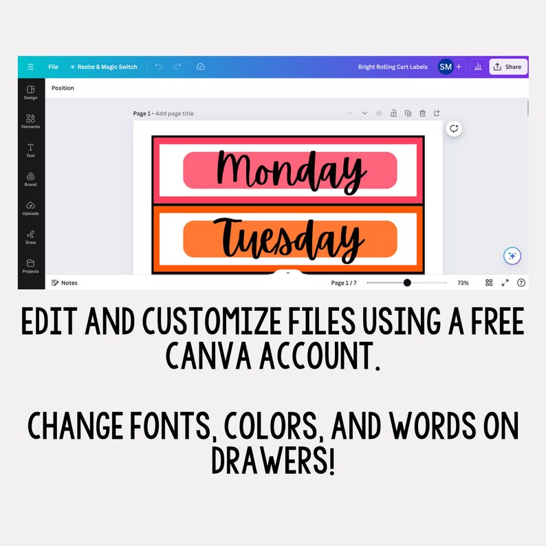 EDITABLE Bright Rolling Cart Labels - Teacher Trolley Labels - Etsy