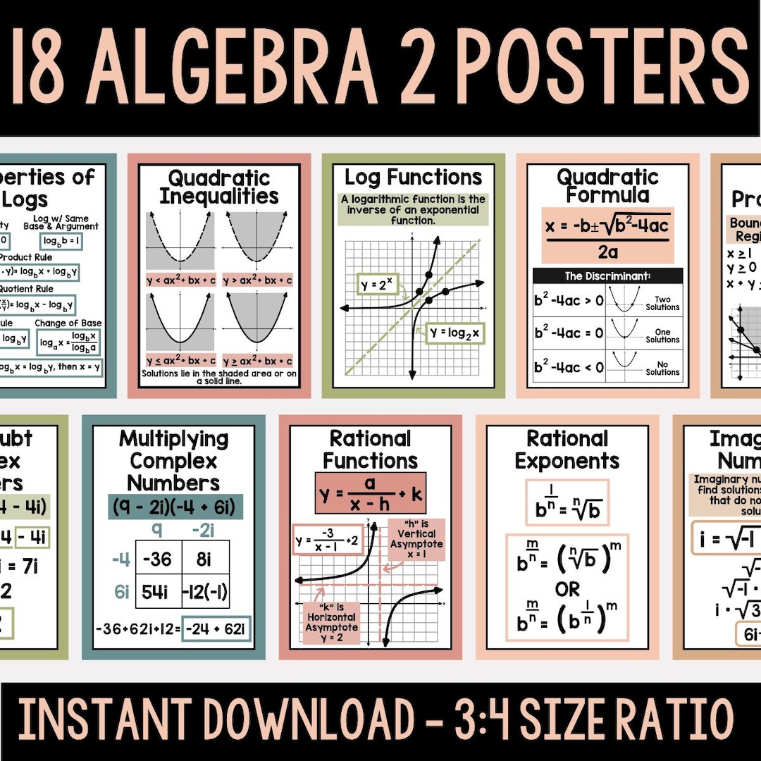 Algebra 2 Posters: Boho Classroom Decor (printable Math Posters) - Etsy