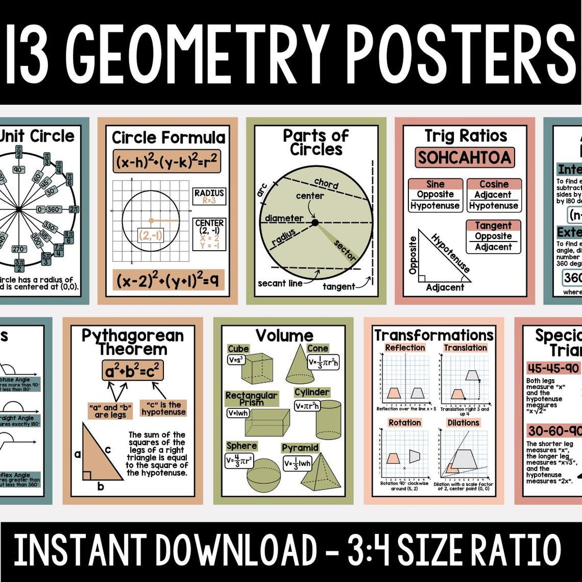 13 Geometry Posters Printable Math Posters Boho Geometry Posters Math ...