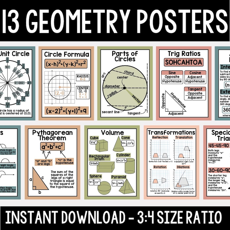 13 Geometry Posters Printable Math Posters Boho Geometry Posters Math ...