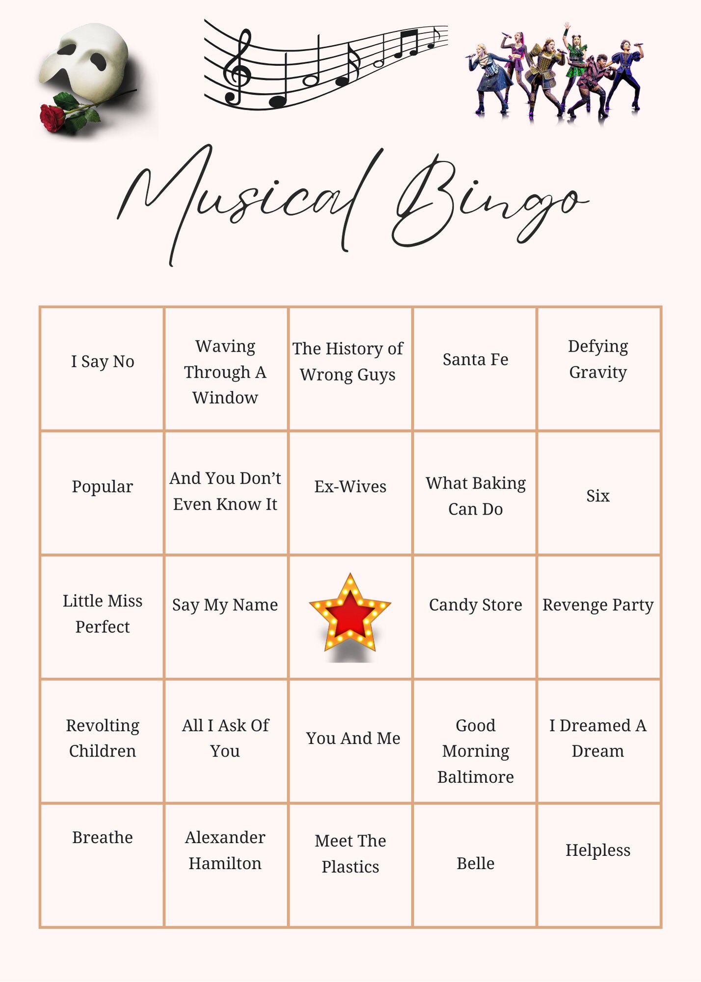 Musical Bingo Digital Print: Musical Songs Bingo Game Cards // Occasion ...