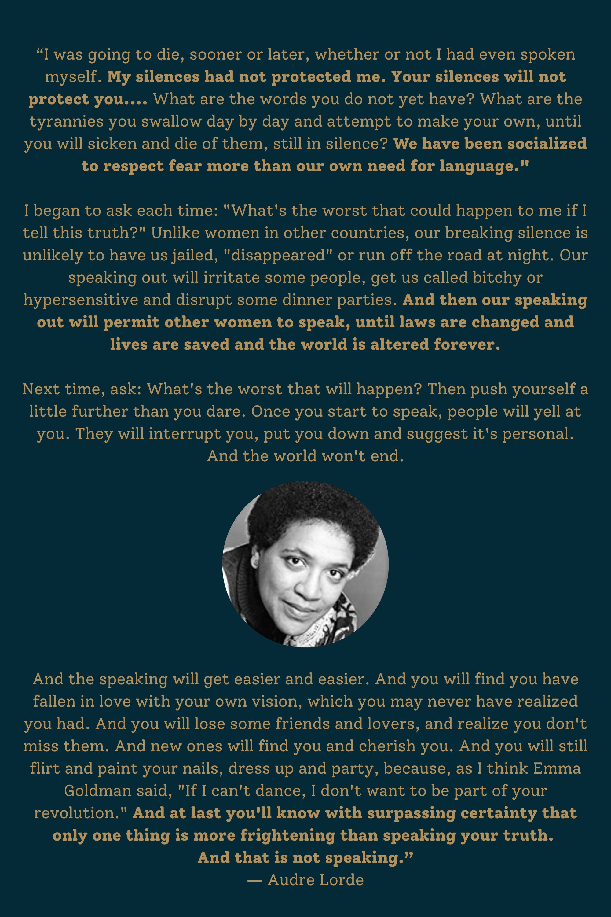 Audre Lorde Quote, Your Silence Will Not Protect You, Empowering T ...