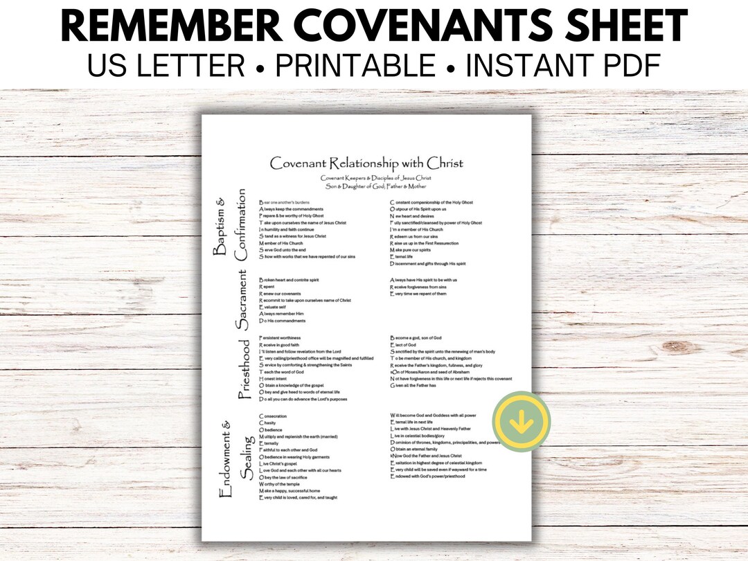 Remember Covenants Sheet L Instant Downloadable PDF L US Letter L LDS ...