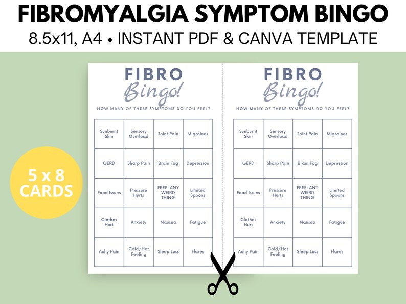 Fibromyalgia Symptom Bingo Game L PDF Digital Download & Canva Template ...