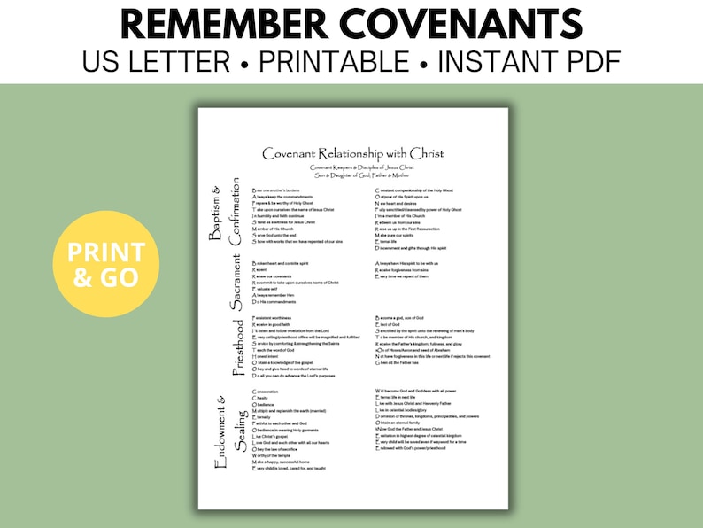 Remember Covenants Sheet L Instant Downloadable PDF L US Letter L LDS ...