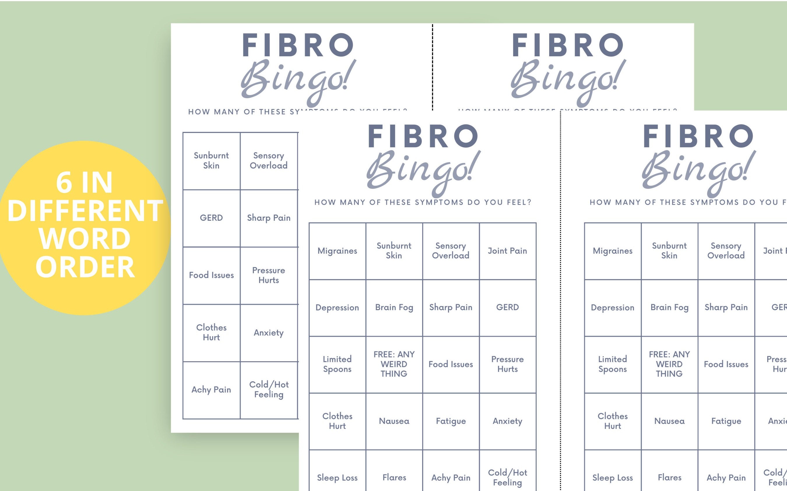 Fibromyalgia Symptom Bingo Game L PDF Digital Download & Canva Template ...