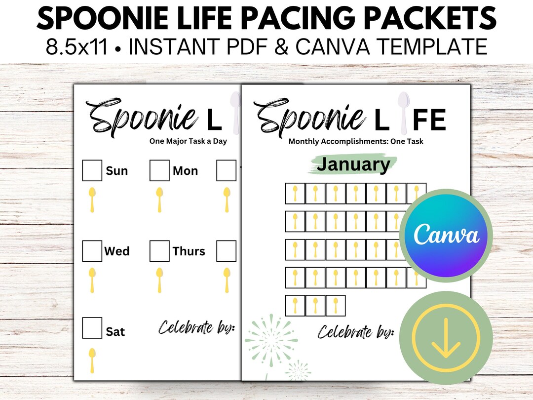 Spoonie Life Pacing Packet: Task Trackers, Canva Template (PDF Download ...