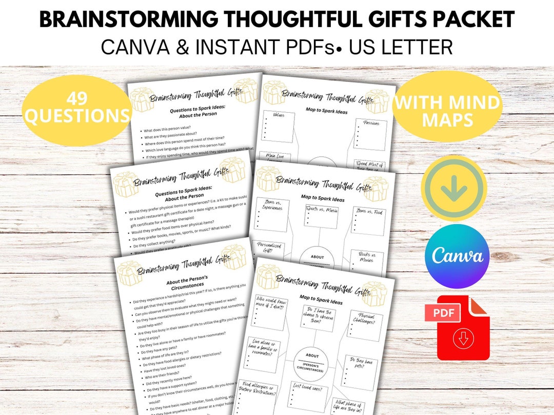 Brainstorming Thoughtful Gifts Packet L Editable via Canva & Instant ...