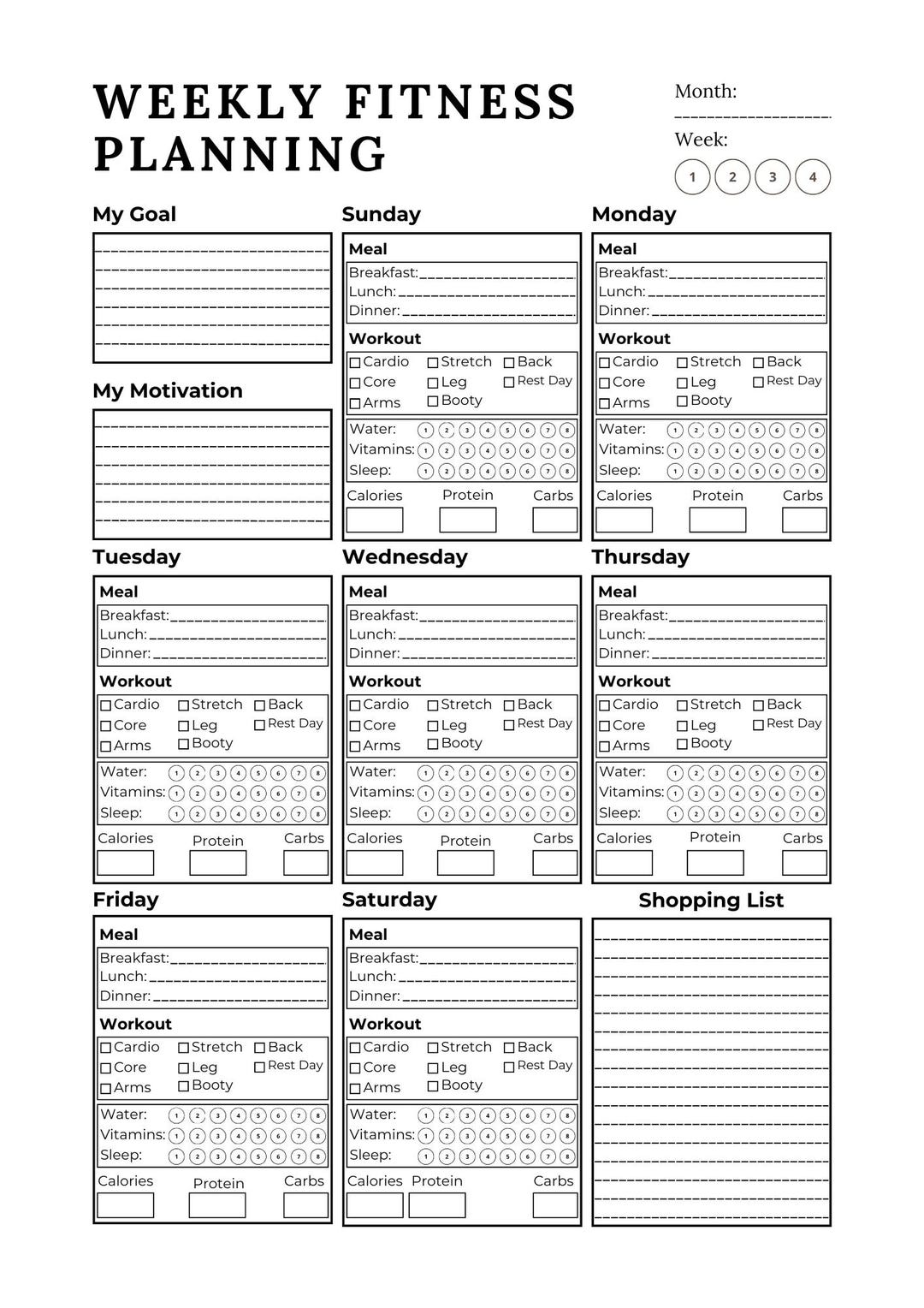 Workout/mean Tracker - Etsy